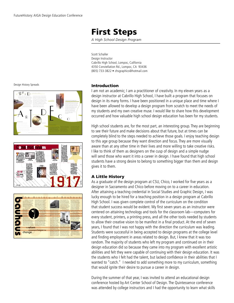 First Steps: A High School Design Program | PDF | Teaching And Learning