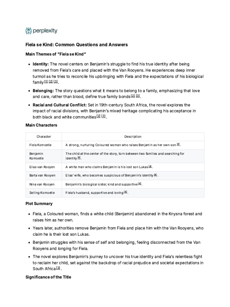 Fiela se Kind: Grade 12 Study Guide | PDF | Identity (Social Science ...