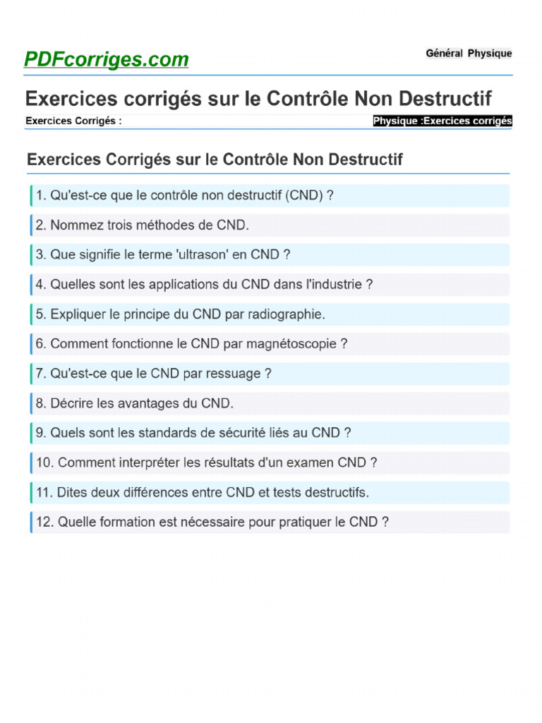 5046 General Physique Exercices Corriges Sur Le Controle Non Destructif ...