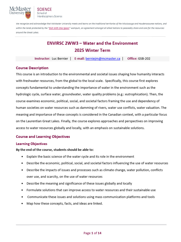 ENVIRSC 2WW3 - Water and The Environment W2025 | PDF | Academic Dishonesty | Turnitin