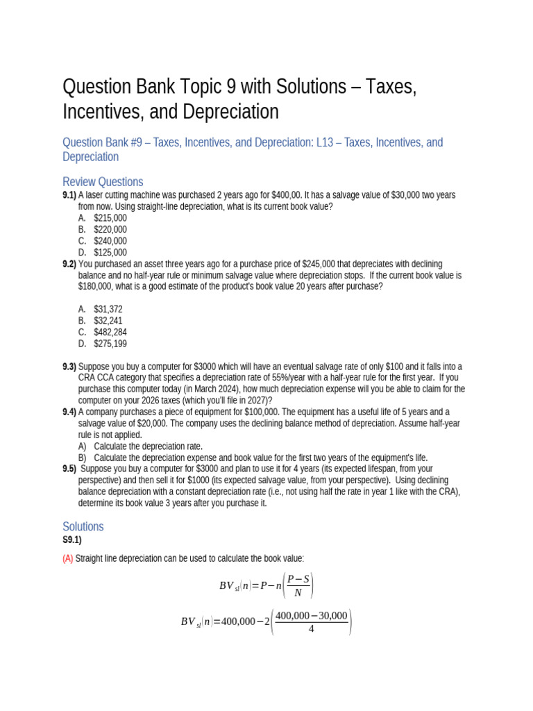 Taxes, Incentives & Depreciation Q&A | PDF | Depreciation | Book Value