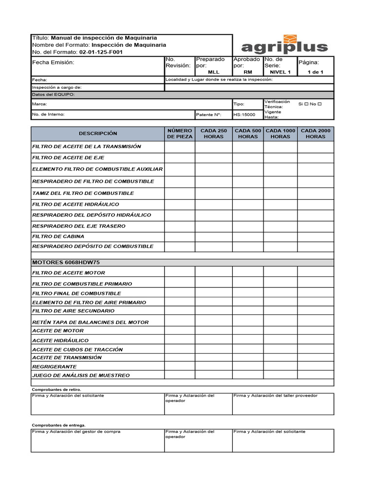 Check List de Mantenimiento de Maquinaria | PDF | Vehículo de motor ...