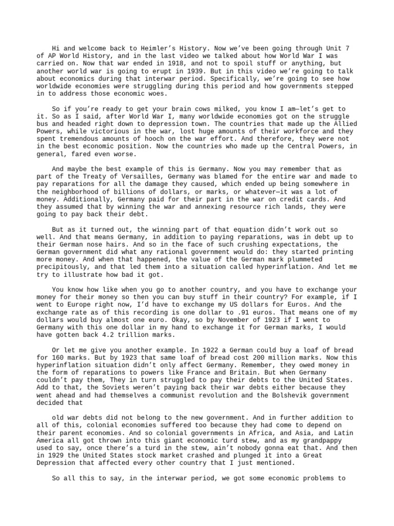 NoteGPT - ECONOMY in The INTERWAR Period (AP World History) Unit 7 ...