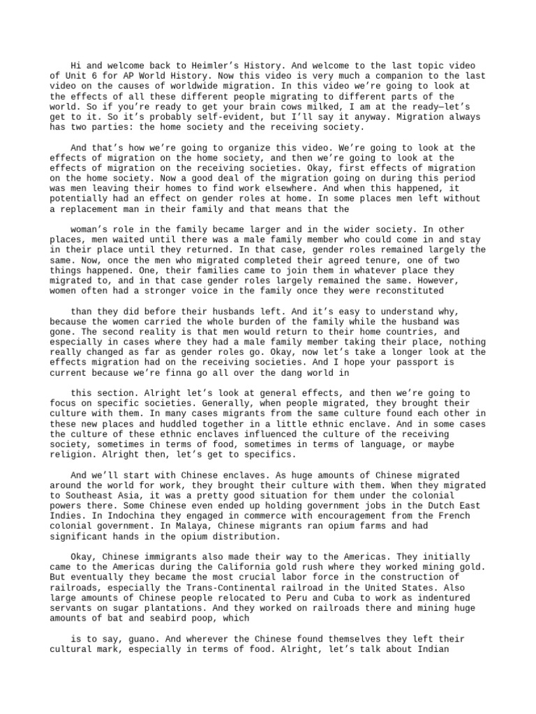 NoteGPT - EFFECTS of Migration 1750-1900 (AP World History) Unit 6 ...