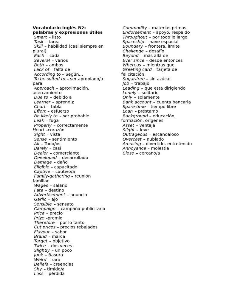 Vocabulario B2 en inglés: palabras y frases | PDF