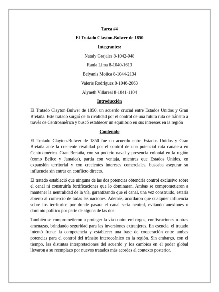 Tratado Clayton-Bulwer de 1850: Contexto y Acuerdos | PDF