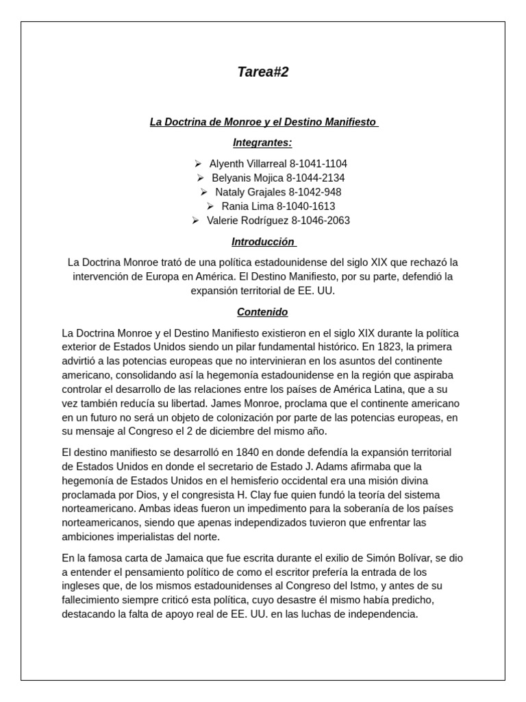 La Doctrina de Monroe y El Destino Manifiesto-1 | PDF