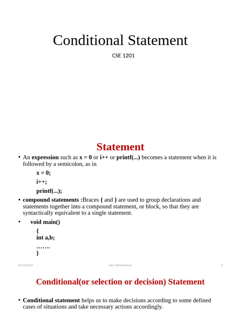 L-5 Conditional Statement | PDF | Control Flow | Computer Programming
