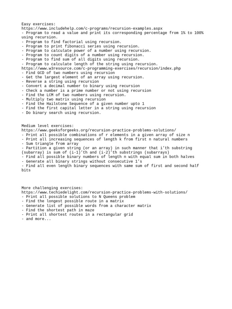 Recursion Exercises | PDF
