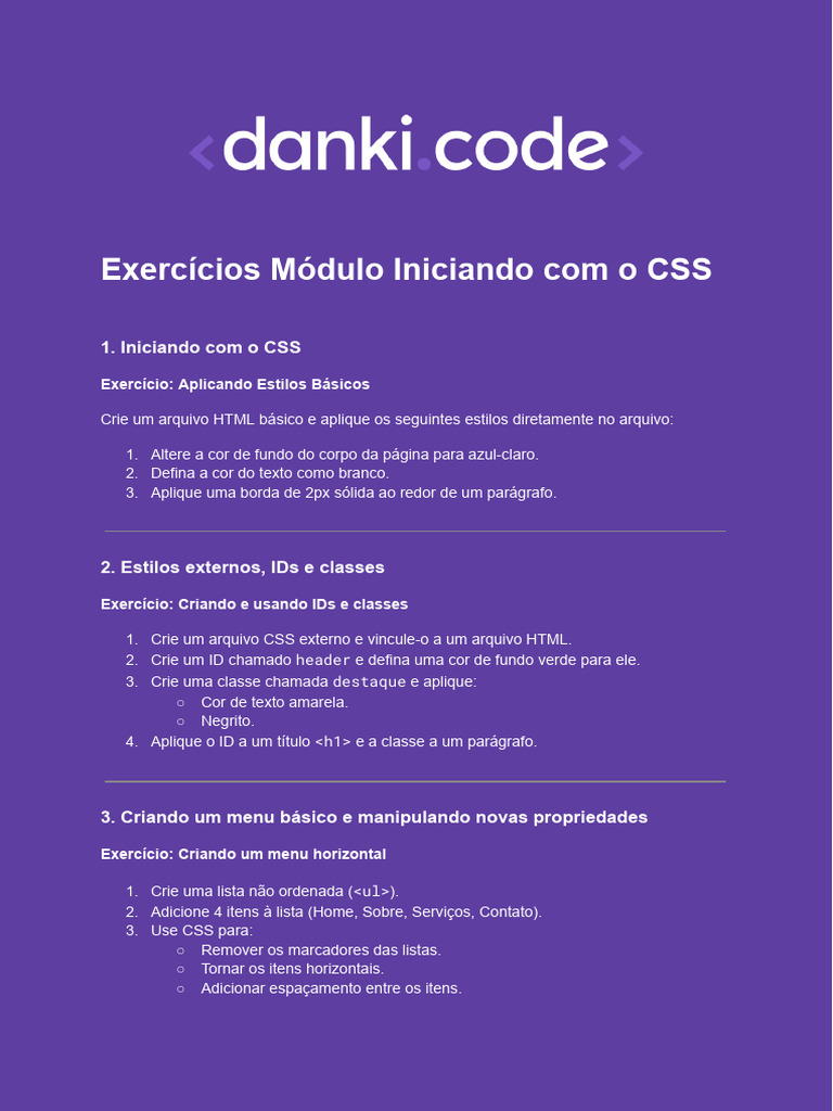 Exercícios Módulo Iniciando Com o CSS | PDF | Hipertexto | Engenharia de Software
