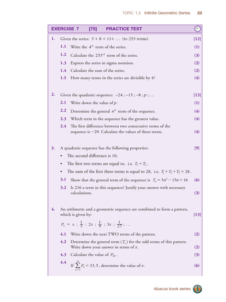 Infinite Geometric Series Exercises | PDF | Sequence | Mathematical ...
