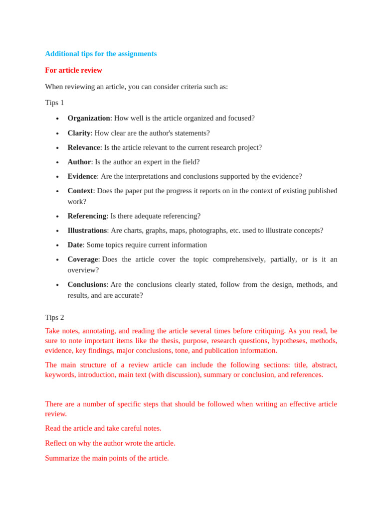 Additional Tips For The Assignments | PDF | Peer Review | Literature Review