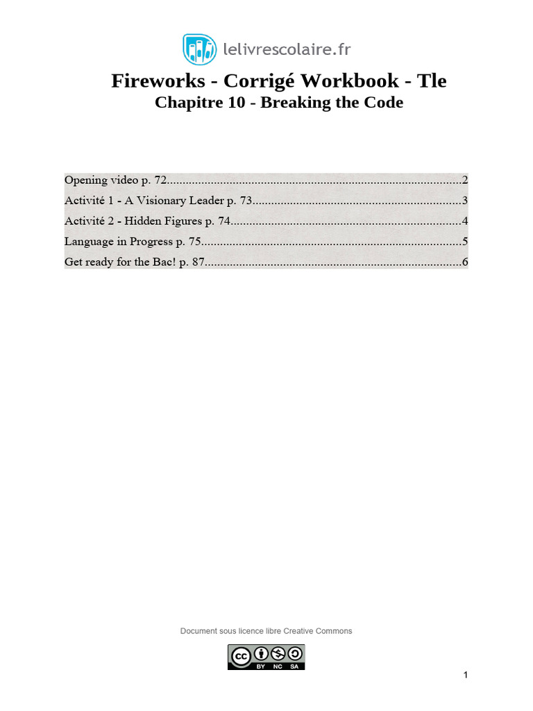 Fireworks Tle - Correction Workbook - Chapitre 10 -Breaking the Code ...