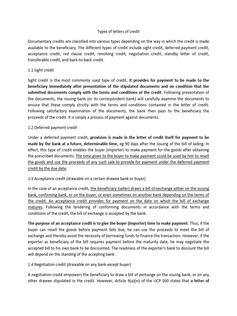 Types of Letters of Credit | PDF | Letter Of Credit | Credit