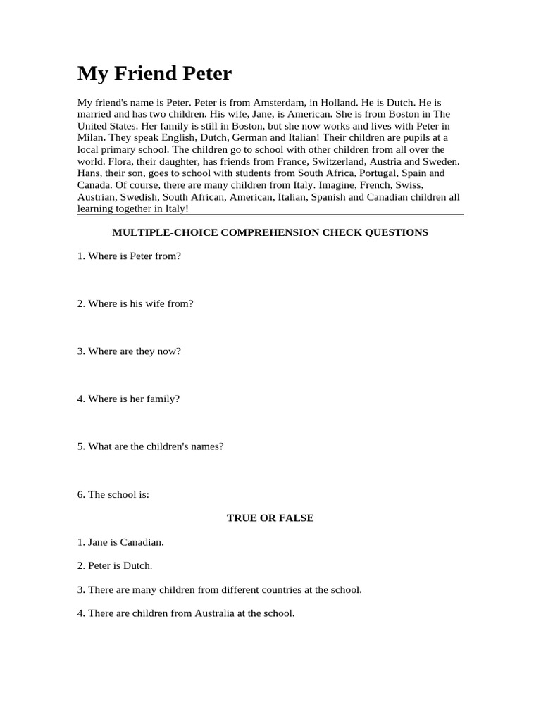 Reading Comprehension For Beginners | PDF