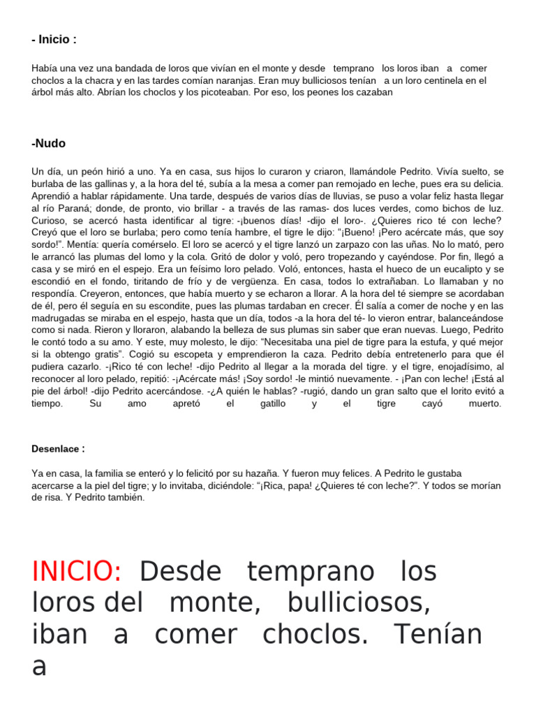 El loro pelado: cuento de Pedrito | PDF