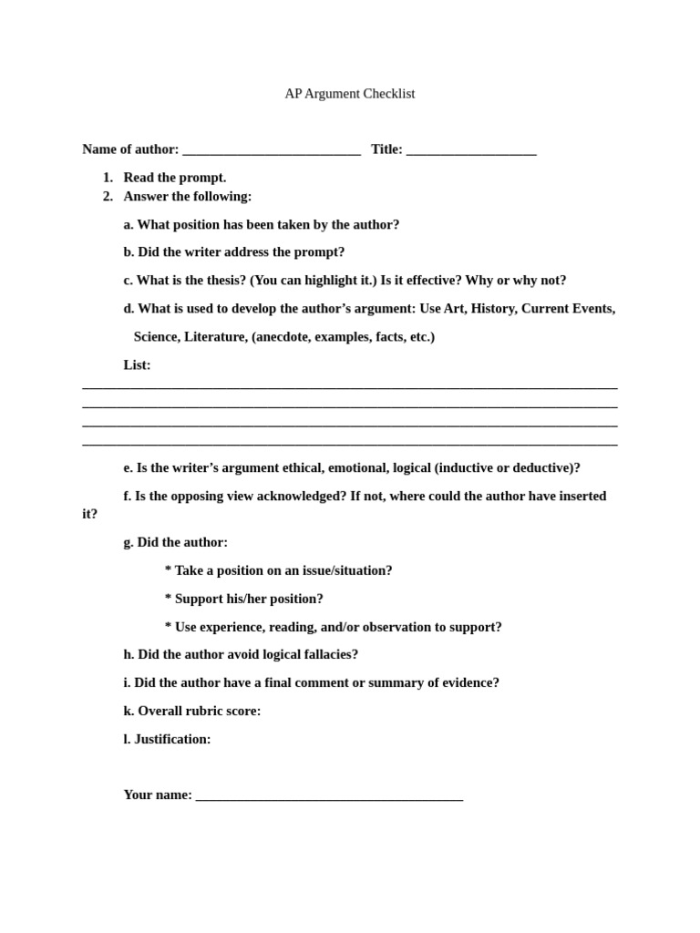 AP Argument Checklist | PDF