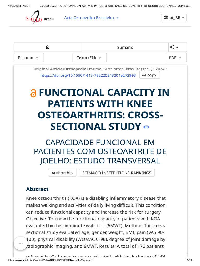 SciELO Brasil - FUNCTIONAL CAPACITY IN PATIENTS WITH KNEE ...