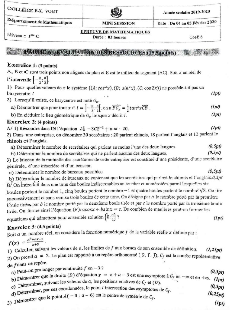 Probatoire Blanc Maths6 1ere C | PDF
