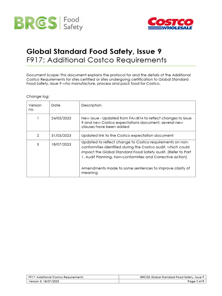 F917 Additional Costco Requirements v3, 18.07.2023 | PDF | Audit ...