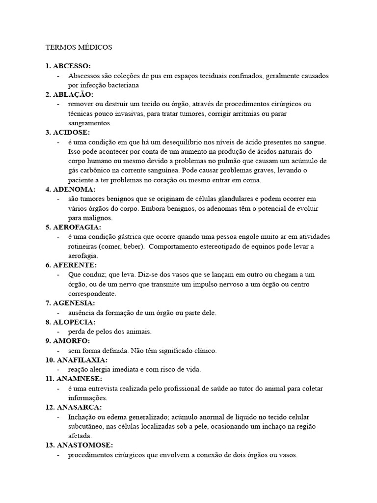 Glossário de Termos Médicos Veterinários | PDF | Sangue | Corpo humano