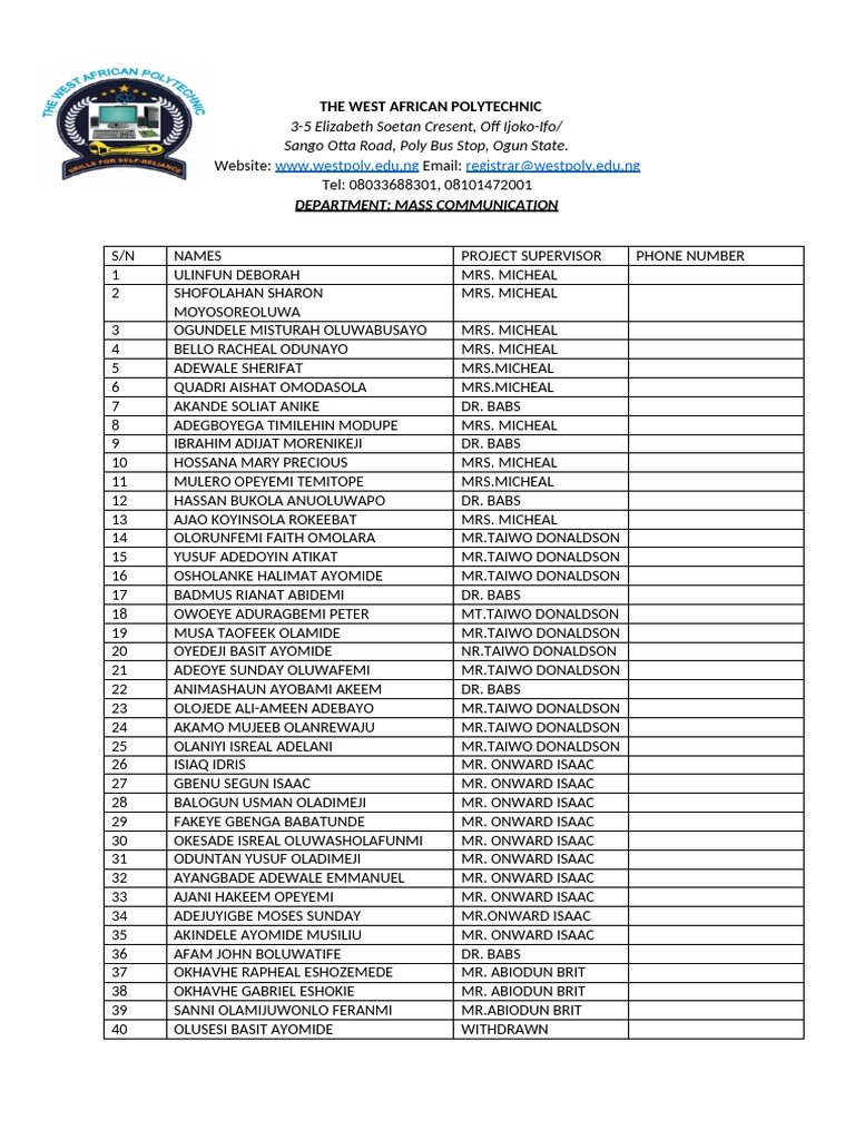 Mass Com Project Allocation | PDF