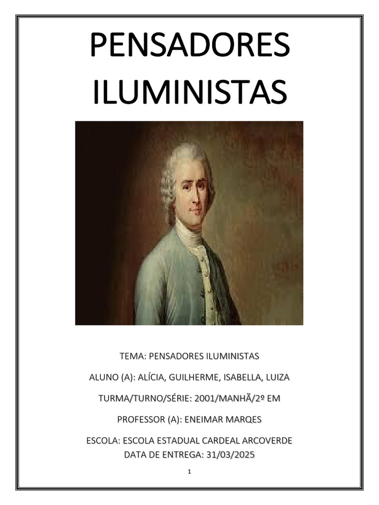 Trabalho História 1° Bimestre | PDF | Jean-Jacques Rousseau | Iluminismo
