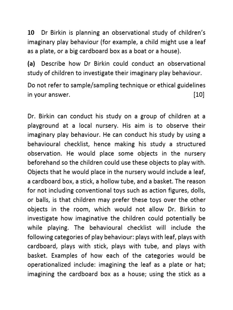 Sample Answer - Design An Observational Study | PDF | Sampling (Statistics) | Play (Activity)