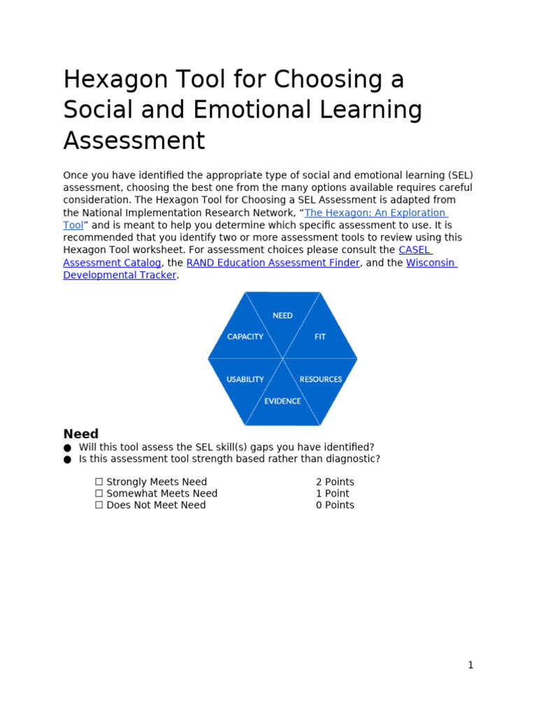 Hexagon Tool for SEL Assessment Selection | PDF | Learning