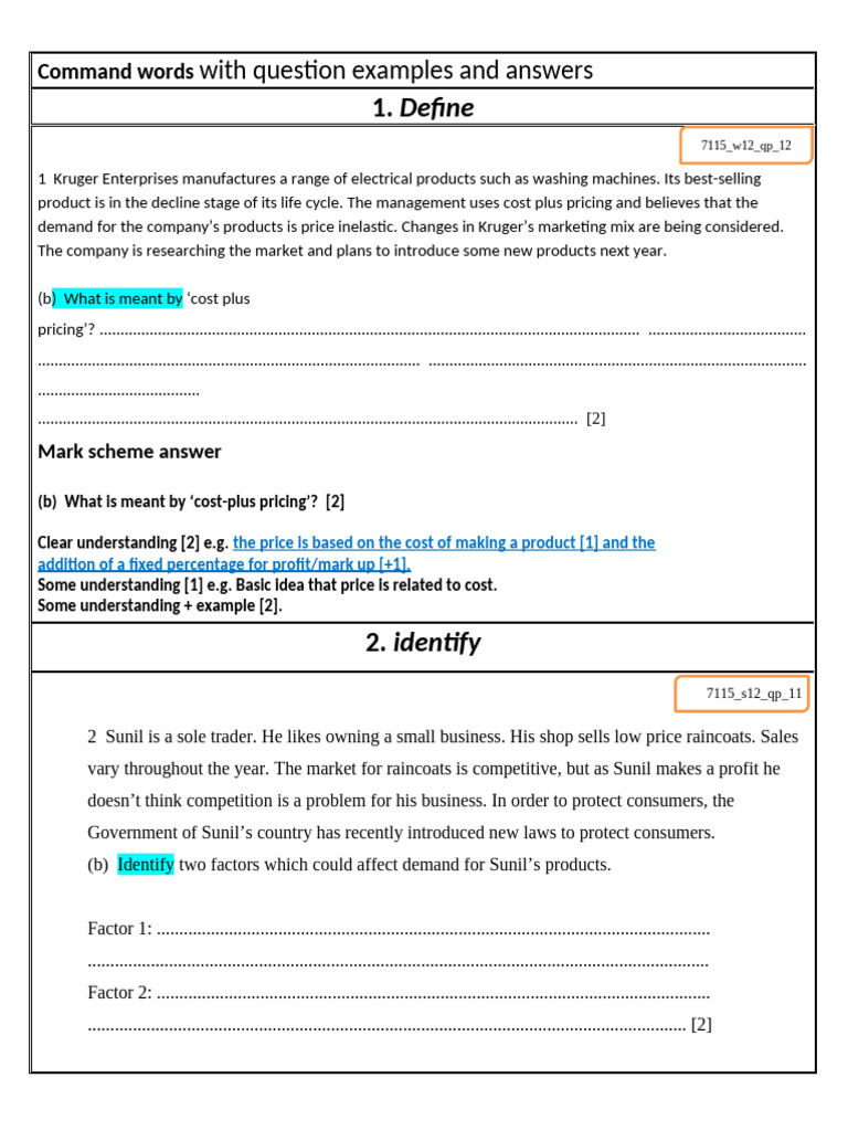 Year 10 and 11 Activity Key Command Words | PDF | Marketing Research ...