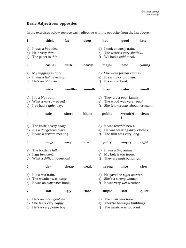 Basic Adjectives-Opposites | PDF | Clothing