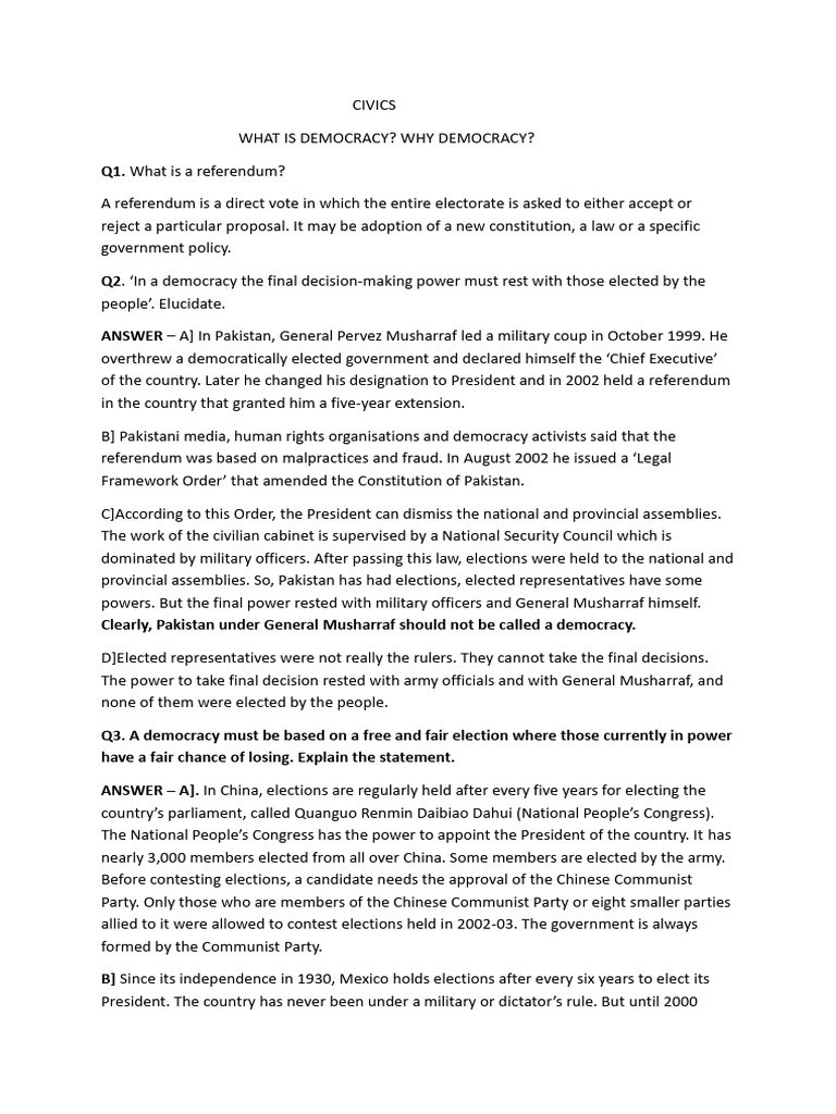 Notes What Is Democracy | PDF | Democracy | Political Ideologies
