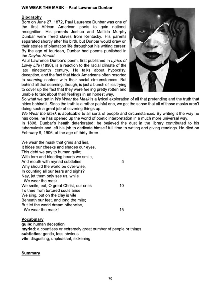 We Wear The Mask Poem Analysis | PDF