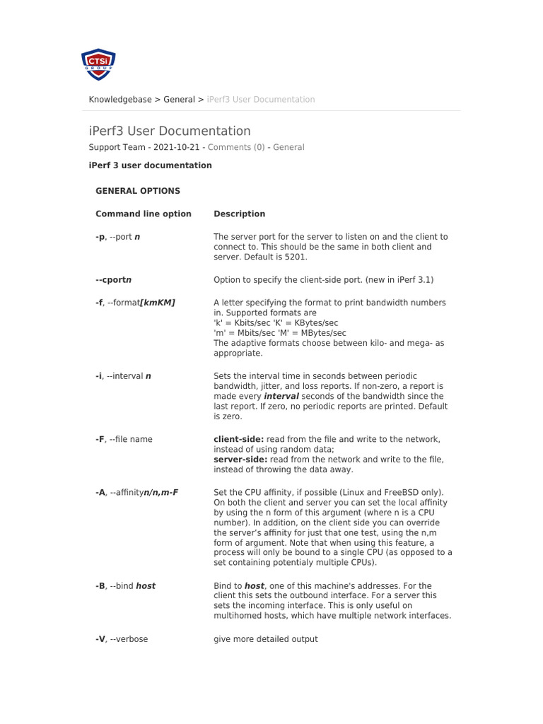 Iperf3 User Documentation Pdf Transmission Control Protocol Data