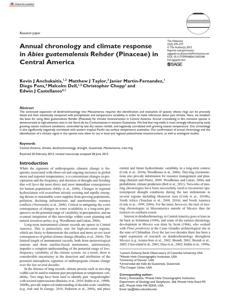 Anchukaitis Et Al 2012 Annual Chronology and Climate Response in Abies Guatemalensis Rehder ...