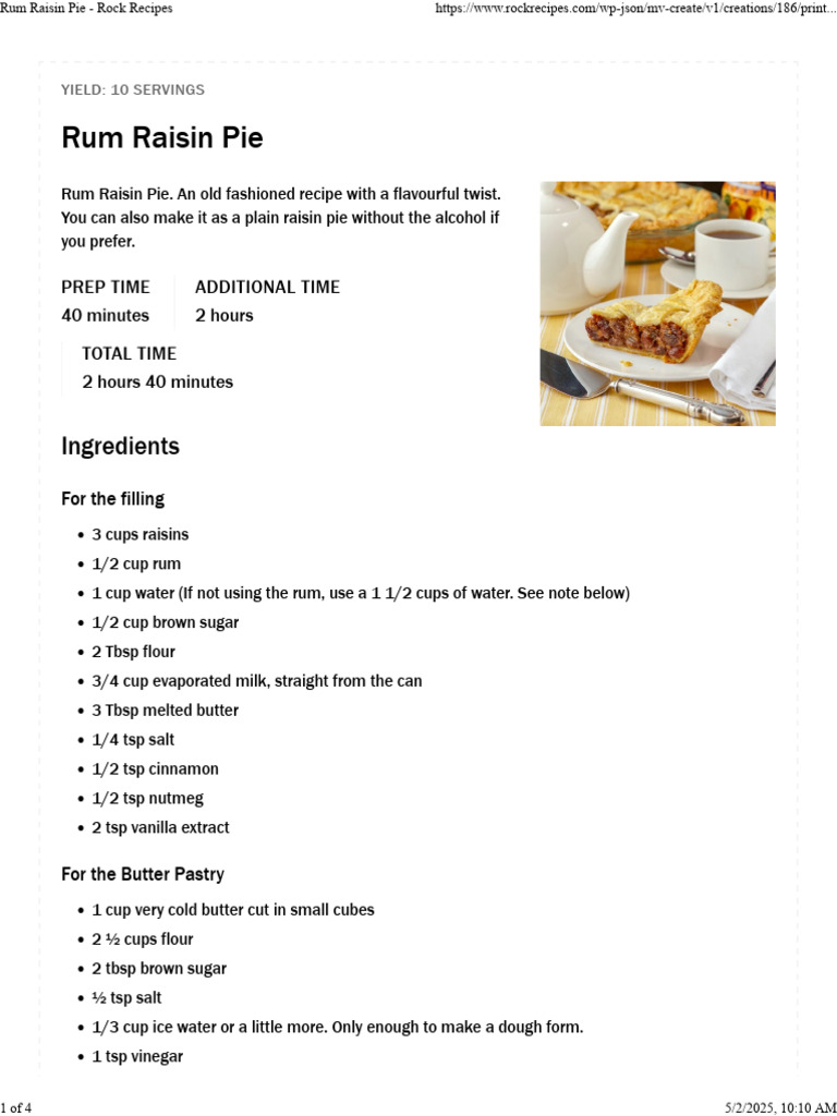 Rum Raisin Pie - Rock Recipes | PDF | Nutrition Facts Label | Baking