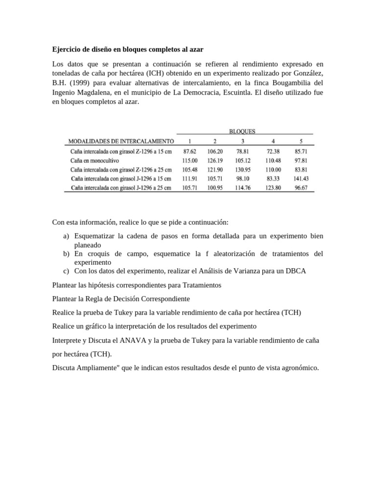Ejercicio de Diseño en Bloques Completos Al Azar #3 | PDF | Análisis de variación | Experimentar