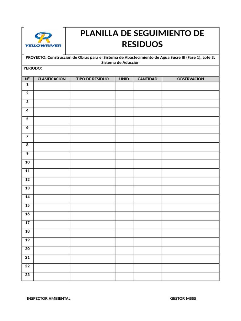 PLANILLA DE CONTROL DE RESIDUOS | PDF