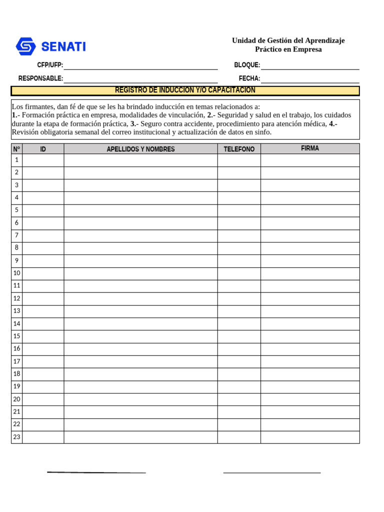 2.-Formatos de Registros de Inducciones | PDF