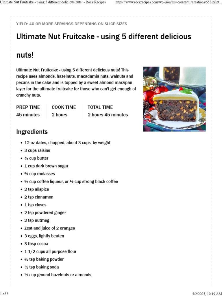 Ultimate Nut Fruitcake Recipe | PDF | Nutrition Facts Label | Cakes