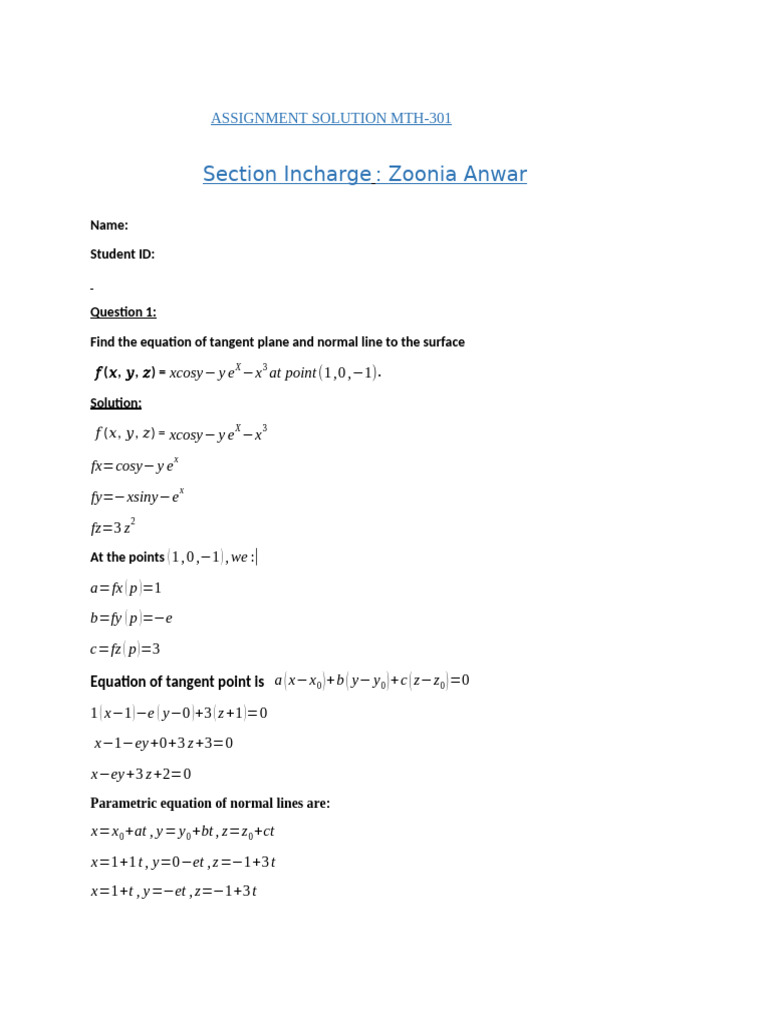 mth301 zoonia anwar solution | PDF