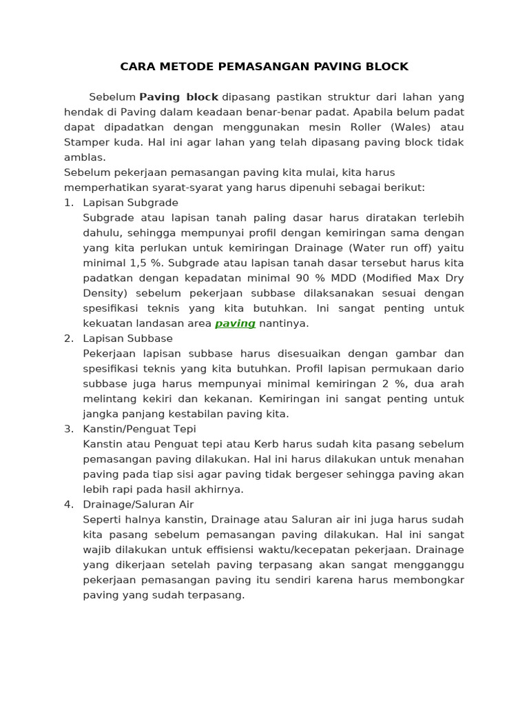 Cara Metode Pemasangan Paving Block | PDF