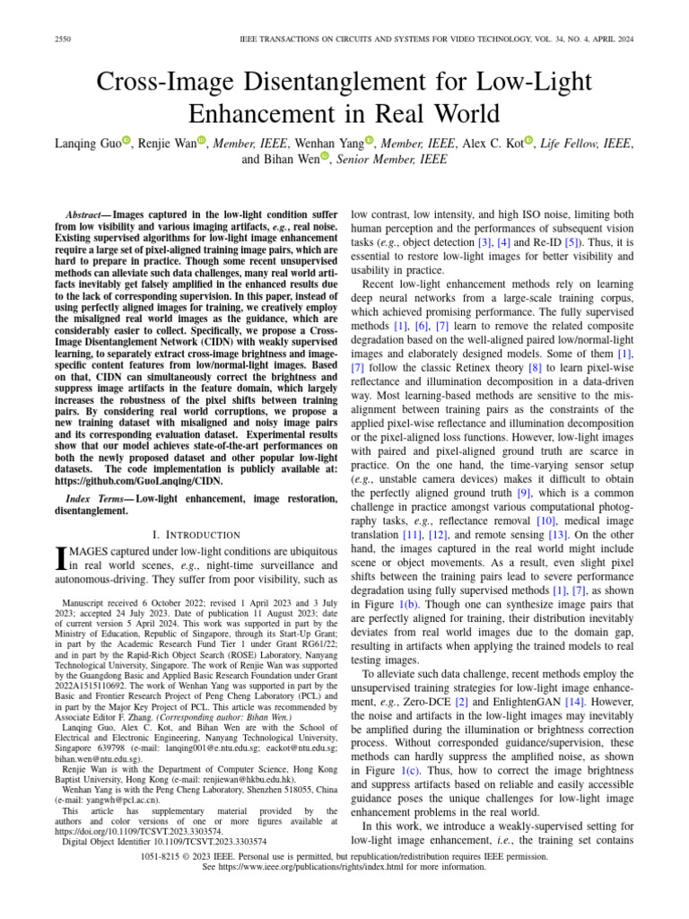 Cross-Image Disentanglement For Low-Light Enhancement in Real World ...