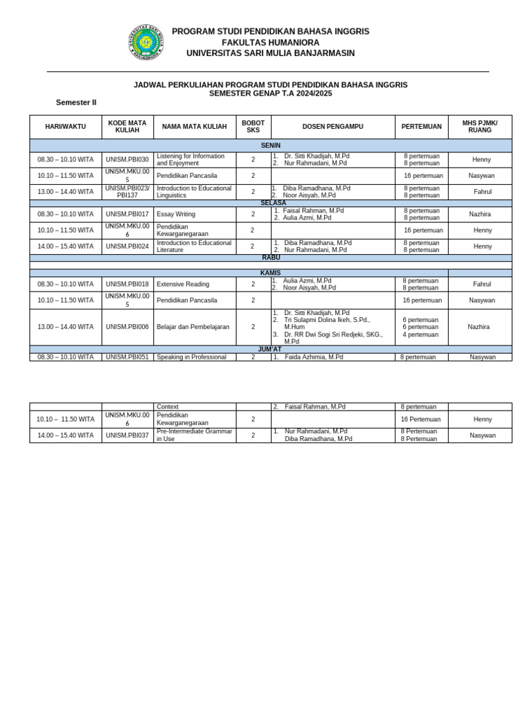 Jadwal GENAP 2425 Updated | PDF