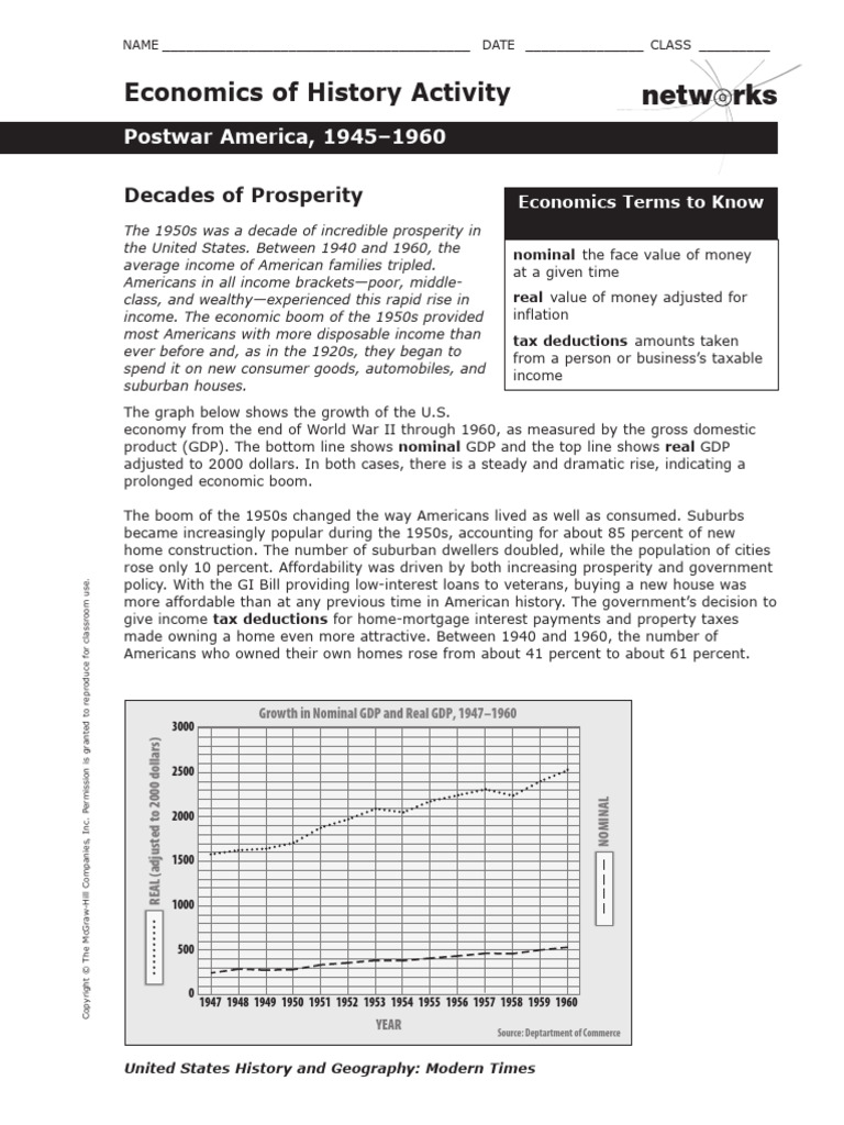 Economics+Worksheet +Decades+of+Prosperity | PDF | Gross Domestic ...