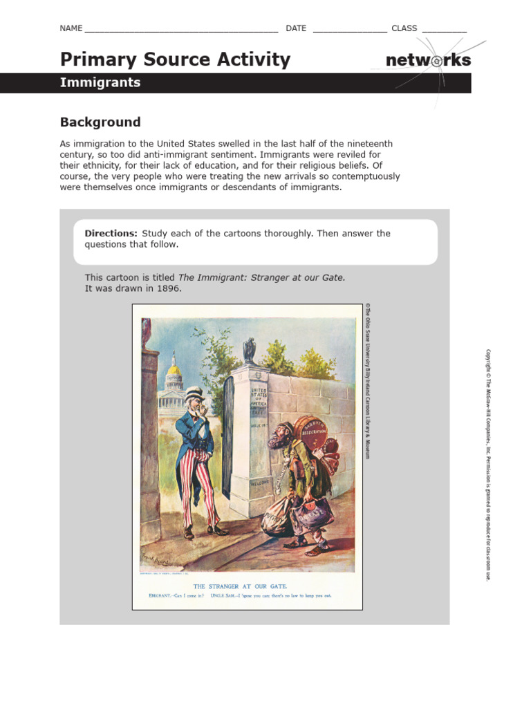 Political Cartoon - Immigration | PDF | Politics And Race ...