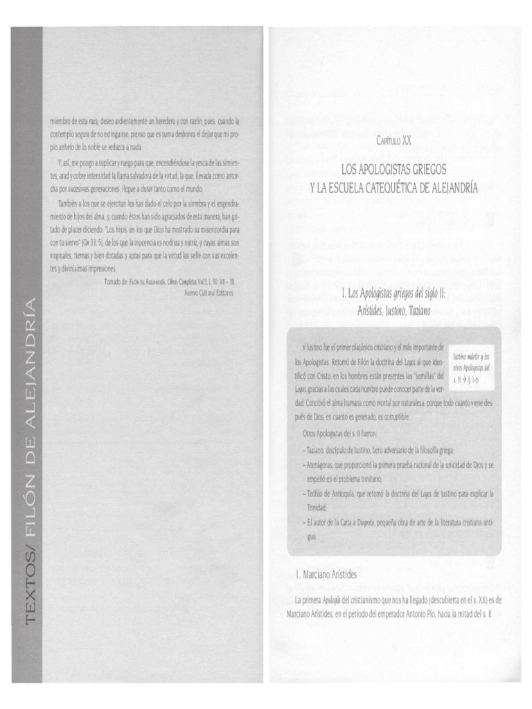 LOS APOLOGISTAS GRIEGOS Y LA ESCUELA CATEQUETICA Reale | PDF