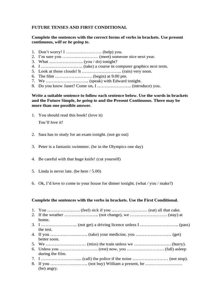 FUTURE TENSES AND FIRST CONDITIONAL | PDF