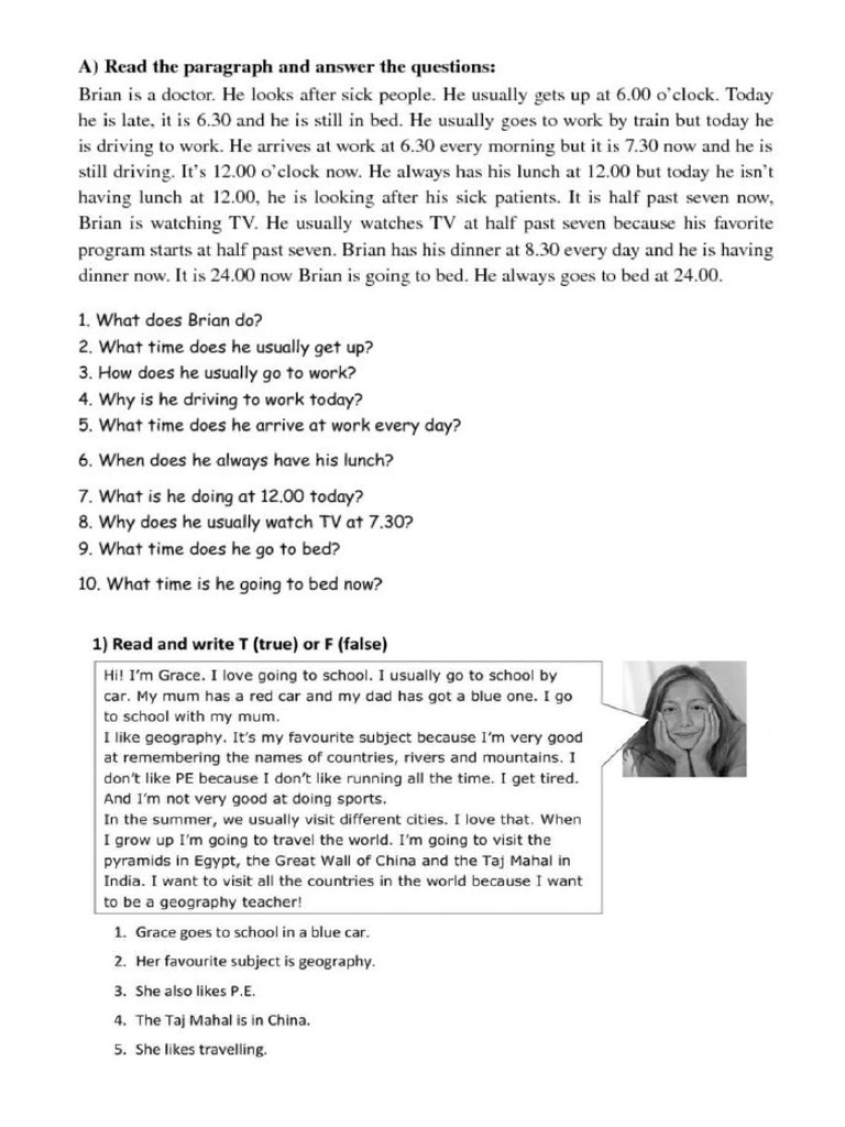 Reading A1 - Present Simple | PDF