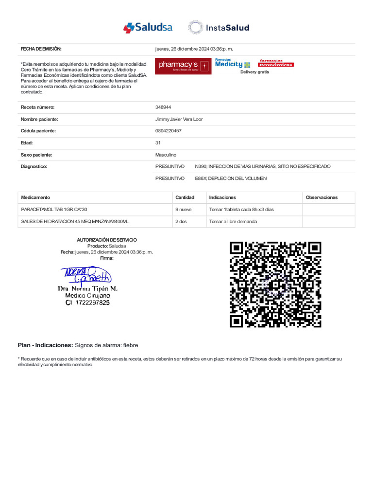 Pedido Receta 348944 Vera Loor | PDF
